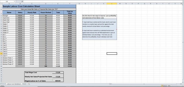 Labour Cost Calculation Excel Template - Eloquens