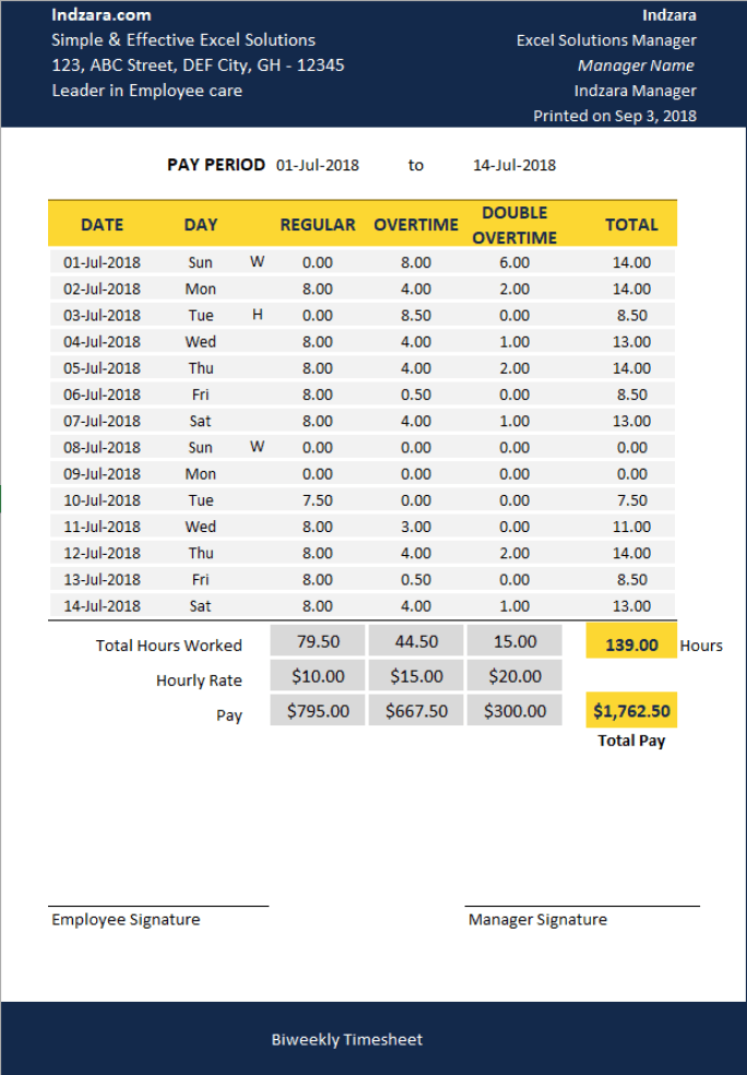 Employee Timesheet Excel Template - Eloquens