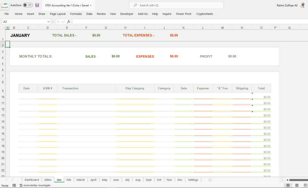 Accounting & Dashboard for ETSY Sellers in Microsoft Excel - Eloquens