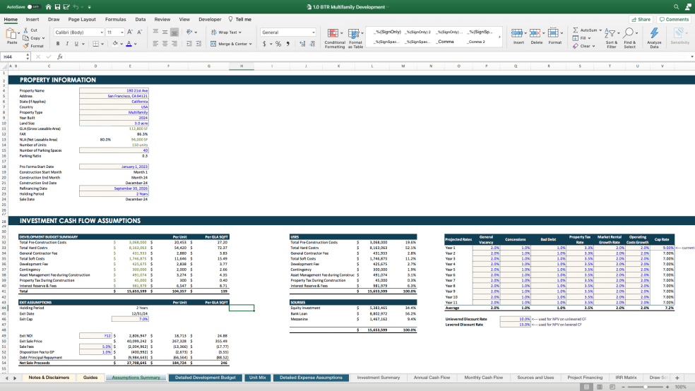 Multifamily Development Proforma Model Built-to-Rent or Built-to-Sell ...