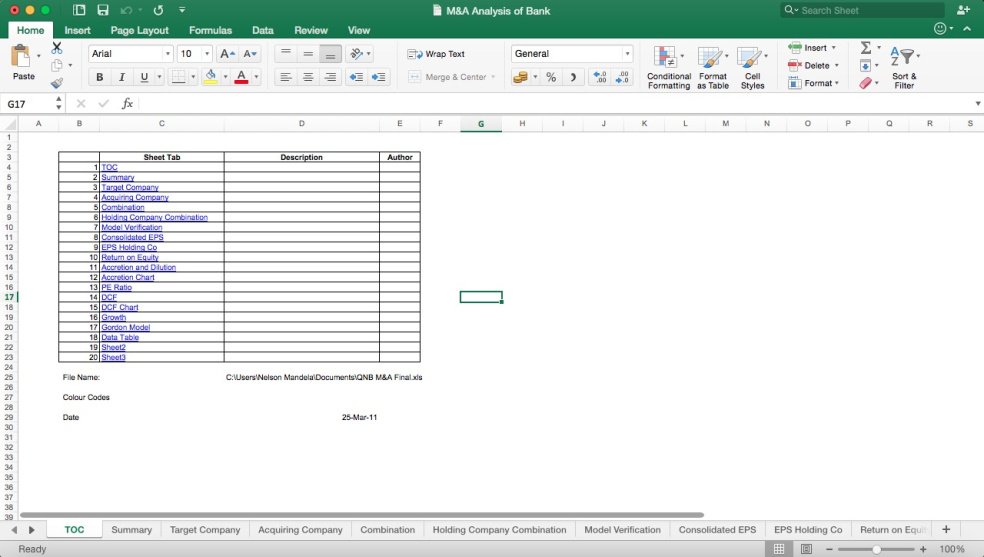 M&A Analysis Bank Excel Model - Eloquens