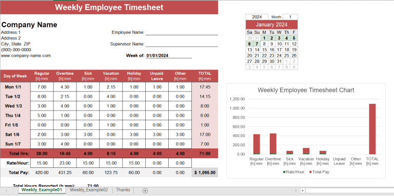 Time Sheet Excel Template - Eloquens