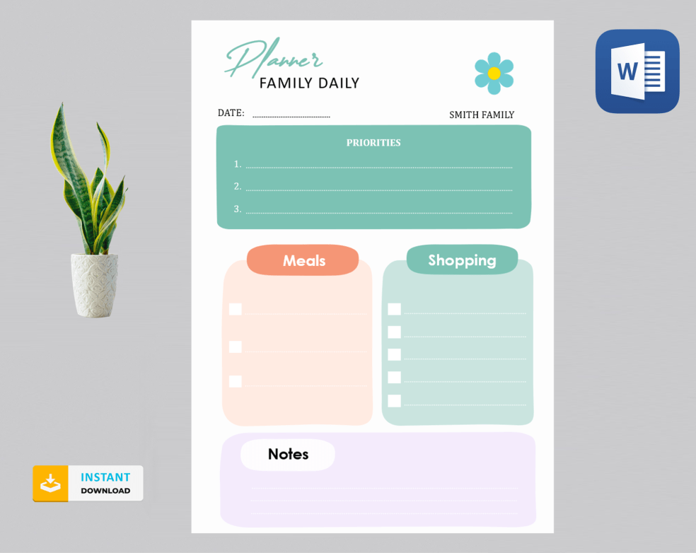 Family daily planner template - Eloquens