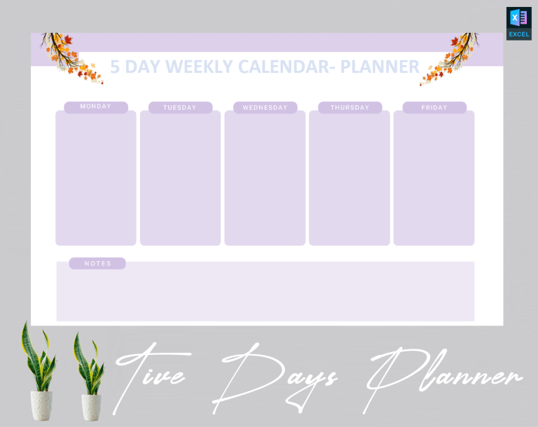 5 Day Weekly Calendar - Eloquens