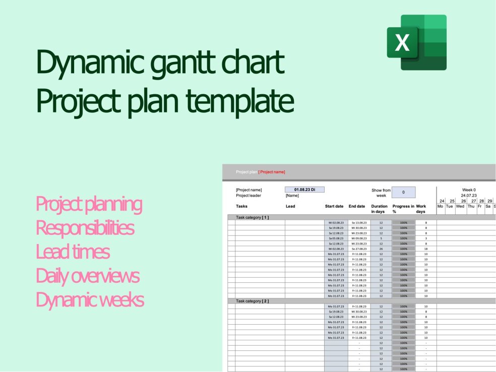 Gantt Chart | gantt project plan in ENG | Excel template - Eloquens