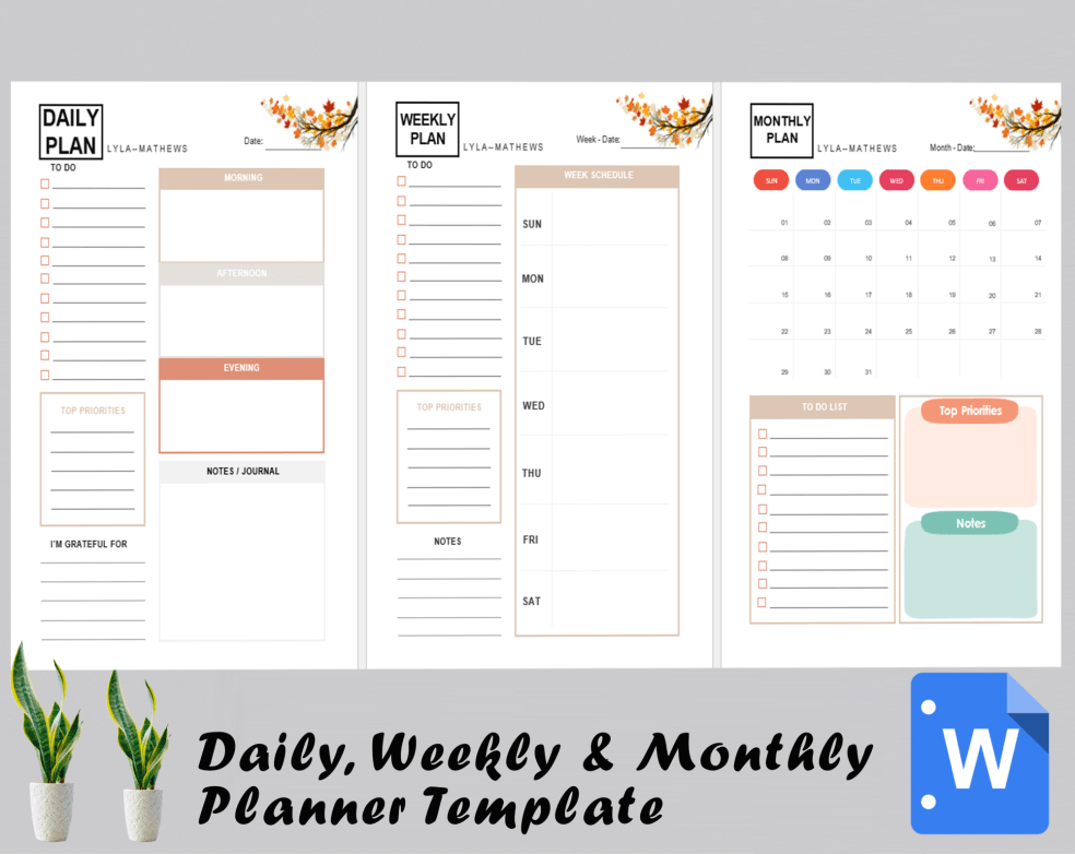 Daily, Weekly & Monthly Planner Template - Eloquens