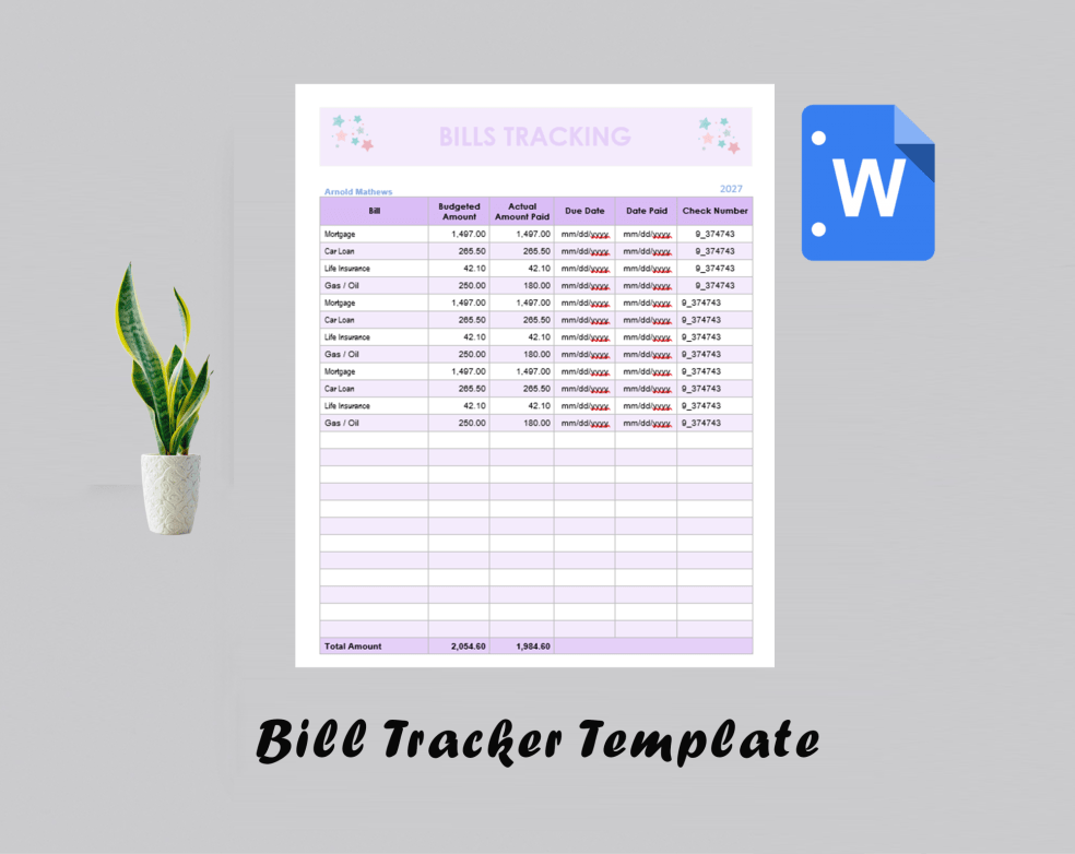 Bill Tracker Template 02 - Eloquens