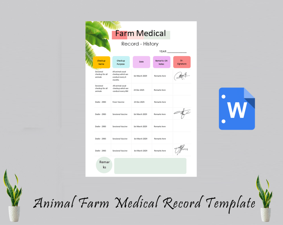 Animal Farm Medical Record Template - Eloquens