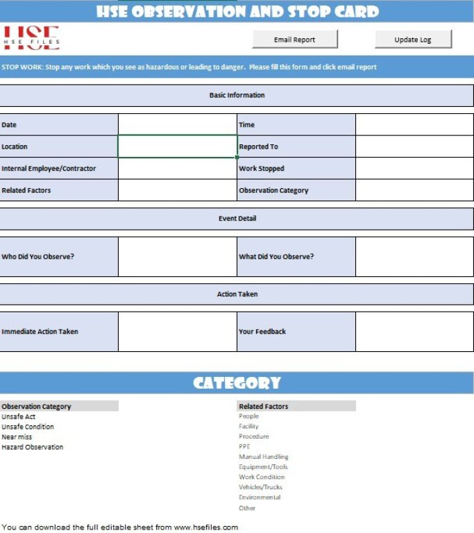 HSE Observation and stop Card Template - Eloquens