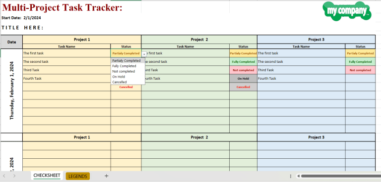 Multiple Project Task Tracker with Drop Down Menues - Eloquens