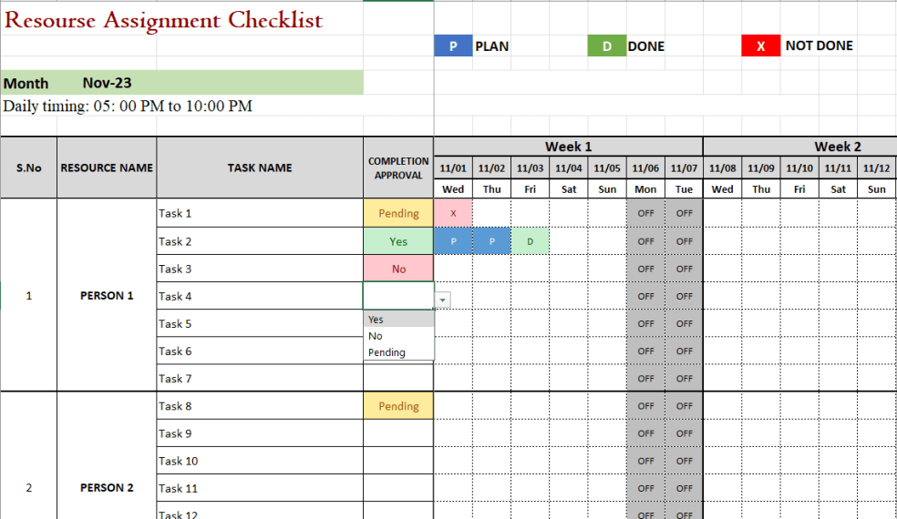 Recourses Assignment Tasks Checklist - Daily Tracking - Eloquens