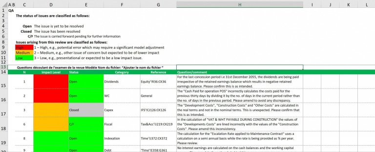 Q&A Tracking Sheet for a Financial Model (Excel) - Eloquens