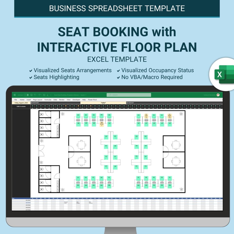 Seat Booking with Interactive Floor Plan Excel Template, Office Space ...