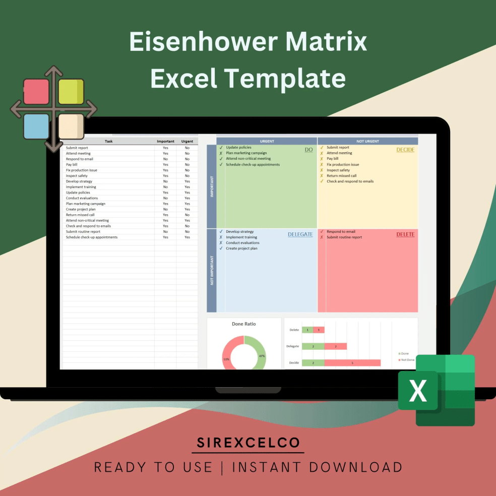 Eisenhower Matrix Task Management Excel Template | Organize ...