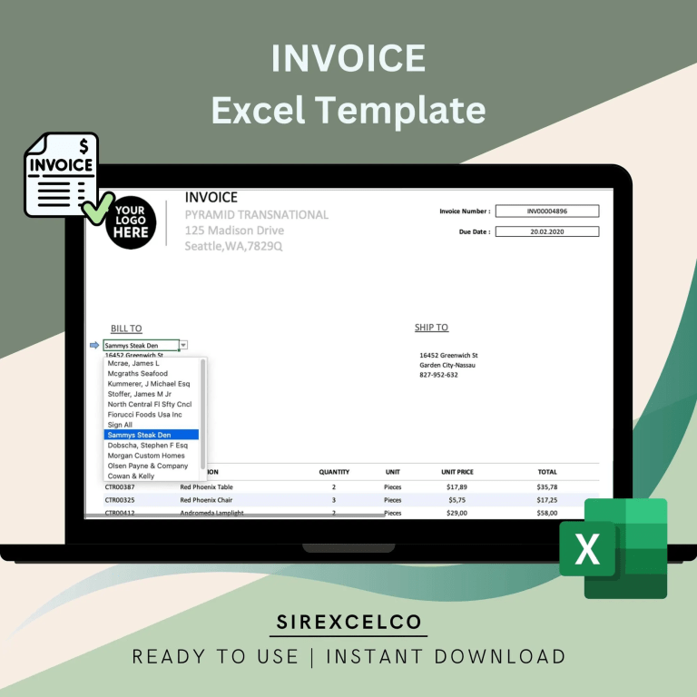 Editable Invoice Excel Template | Printable Business Invoice | Small ...