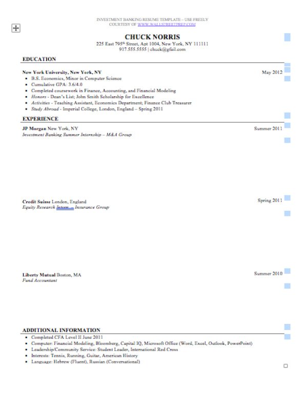 Investment Banking Resume Template (Word Format) - Eloquens