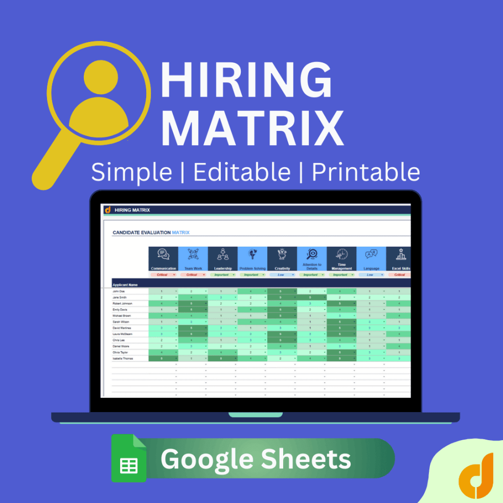 Hiring Matrix Google Sheets Template - Eloquens