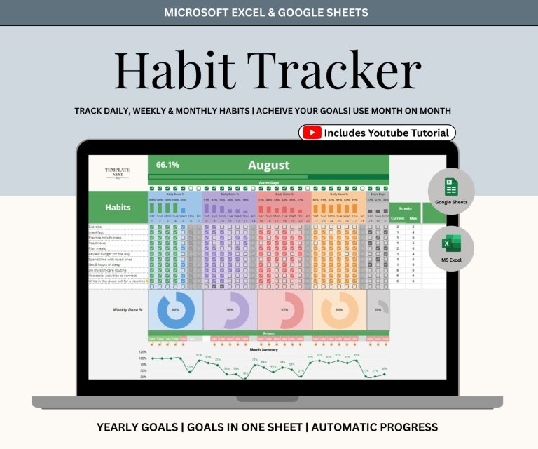 Habit Tracker Daily Weekly Monthly Spreadsheet 2026 Habit Tracking ...