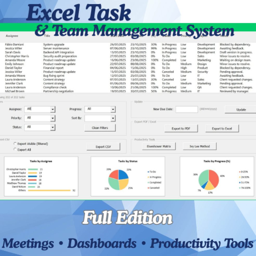 eTask – Excel Task Manager & Team Planner Template (Full Edition ...
