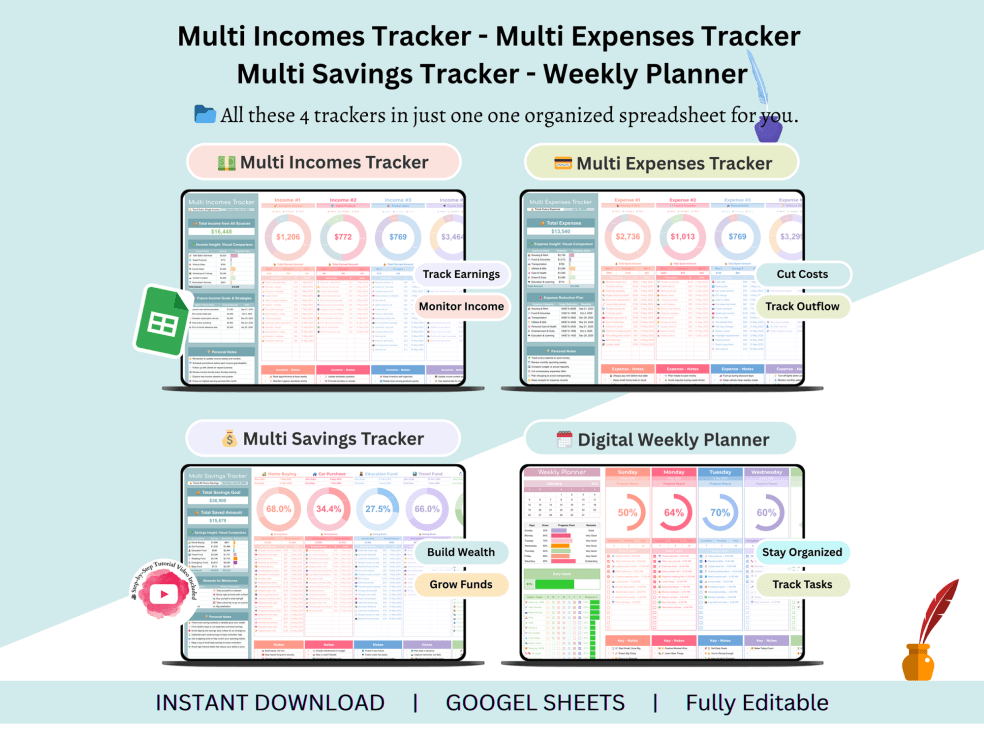 Multi Income Tracker - Expense Tracker Google Sheets - Savings Tracker ...