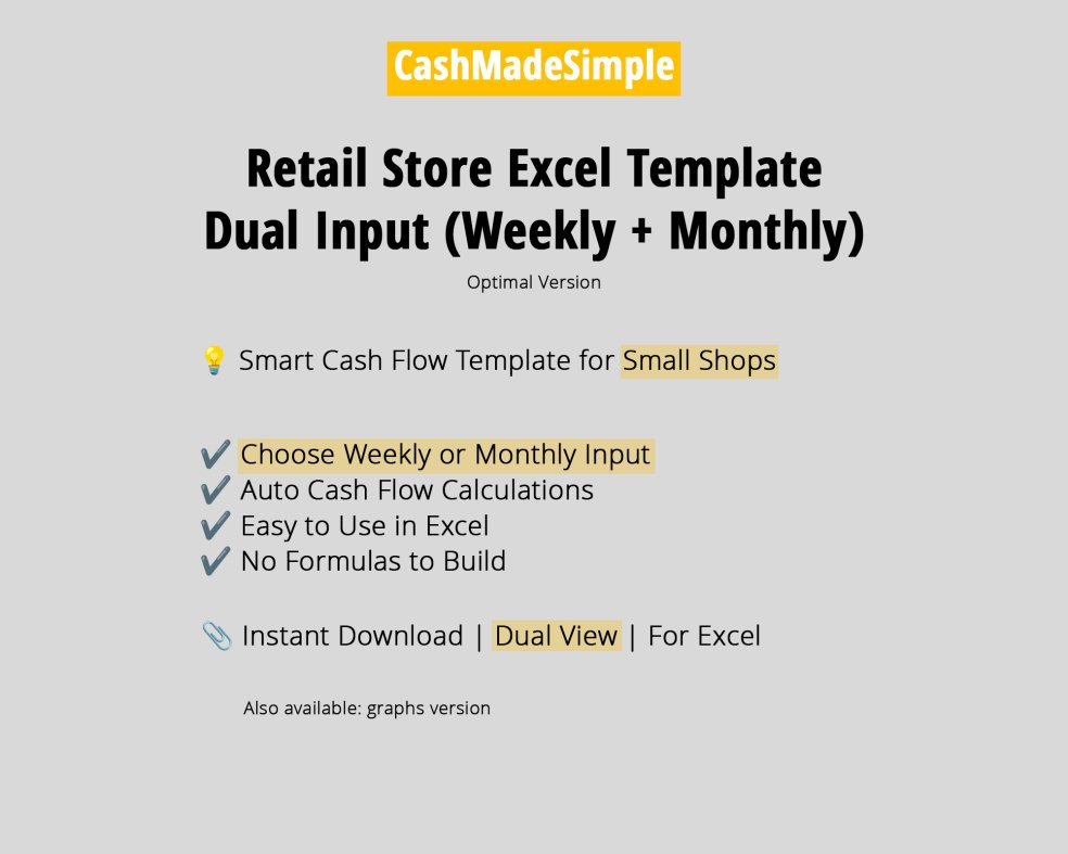 Retail Store Excel Weekly + Monthly Cash Flow - Eloquens