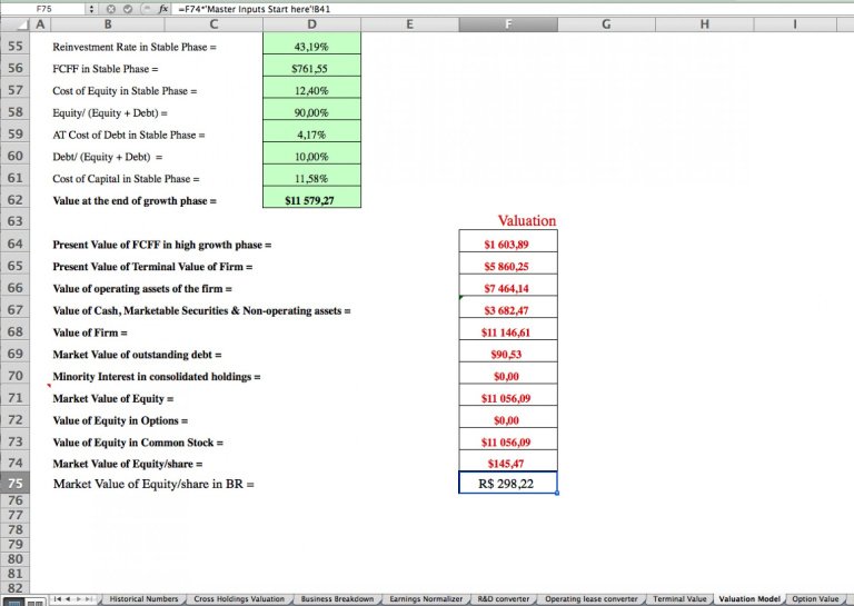 FCFF (Free Cash Flow for the Firm) Excel Model with exposure to country ...