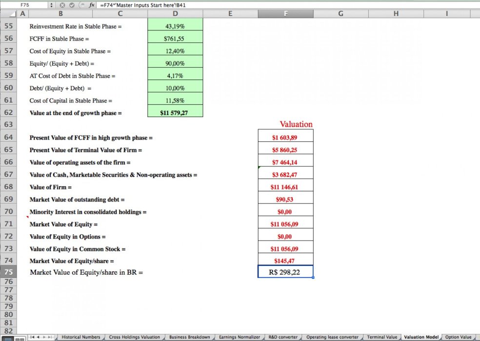 FCFF (Free Cash Flow for the Firm) Excel Model with exposure to country ...