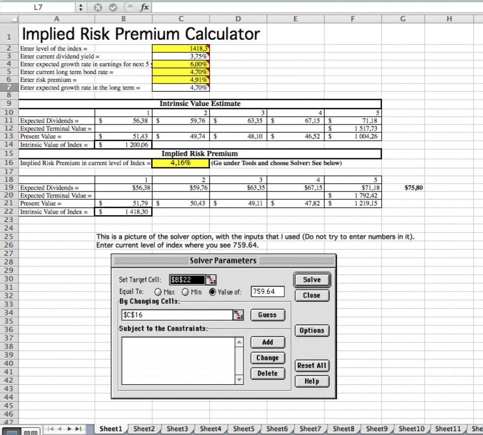 Implied Risk Premium in a Market - Excel Model - Eloquens