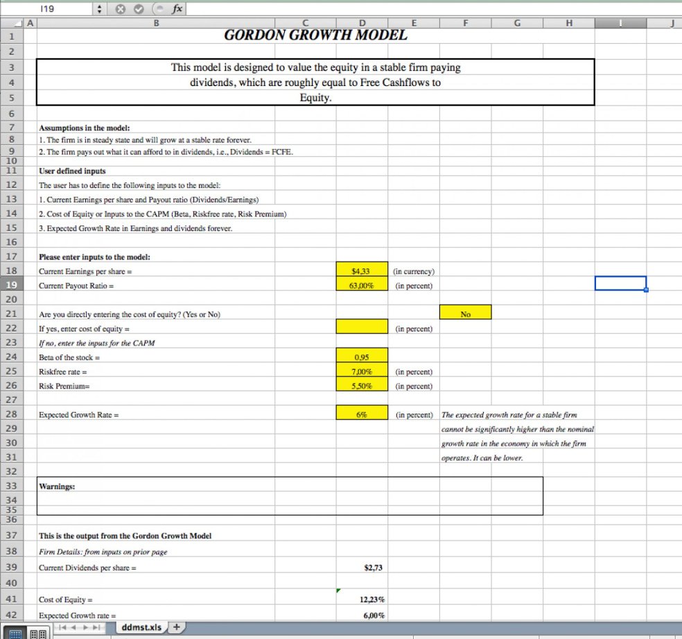 Gordon Growth Excel Model - Eloquens