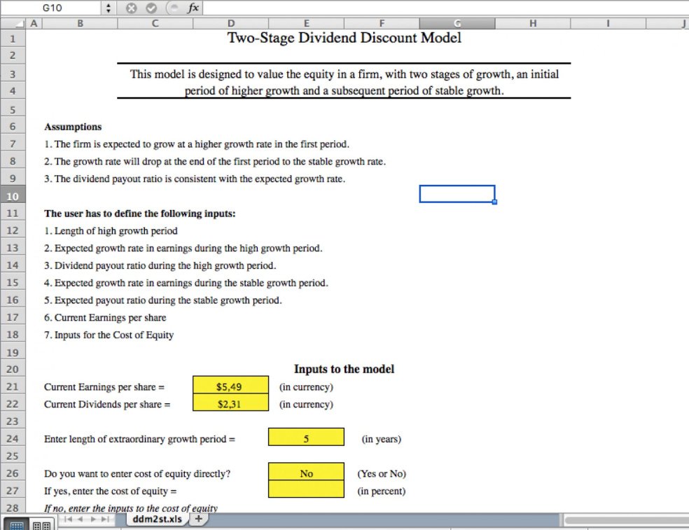 Two-Stage Dividend Discount Valuation Excel Model - Eloquens