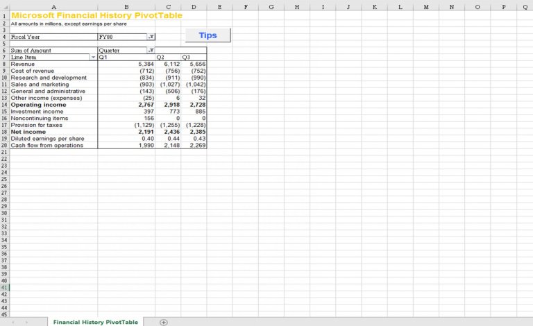 Financial History Pivot Table - Eloquens