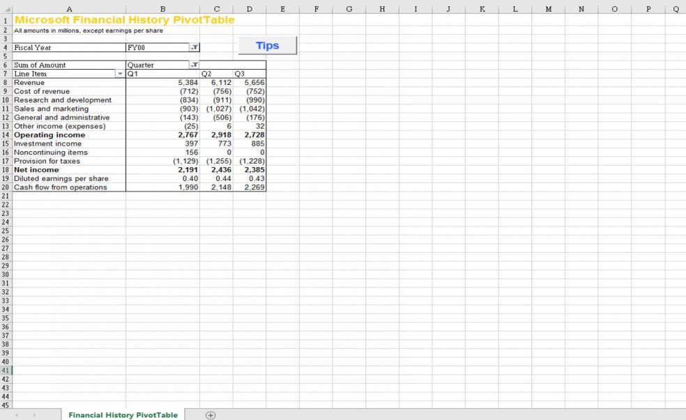 Financial History Pivot Table - Eloquens