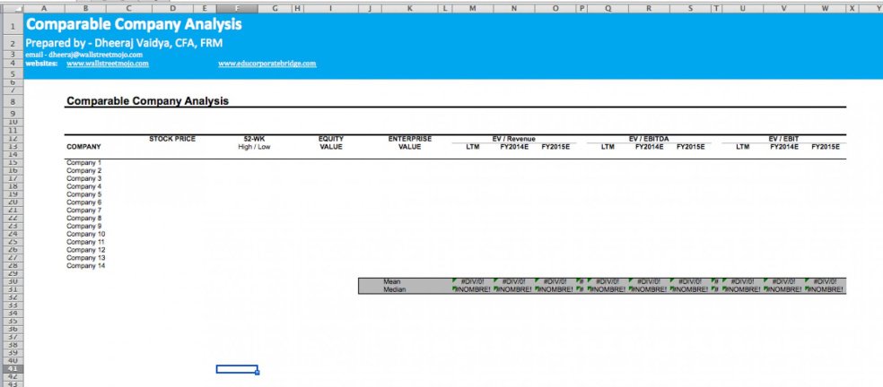 Comparable Company Analysis Excel Financial Model - Eloquens