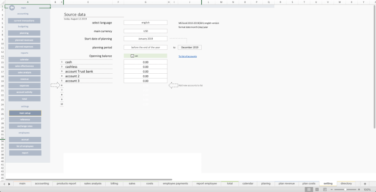 Accounting and company management tool in Excel - Eloquens