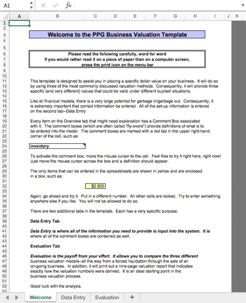 Business Valuation Excel Template for Private Equity - Eloquens
