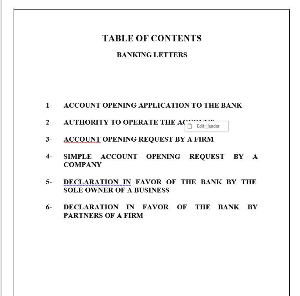 Sample : Basic Banking Letters for an SME - Eloquens