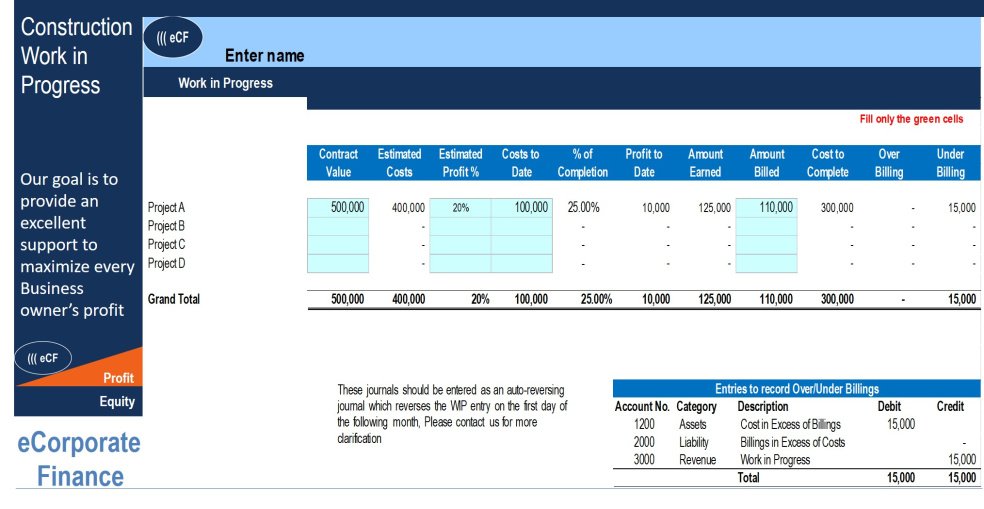 Construction - Work in Progress Excel Template - Eloquens