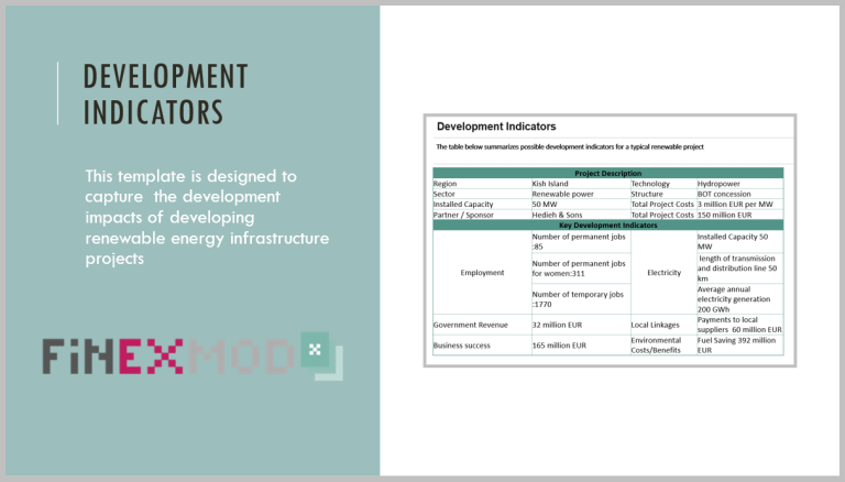Development Indicators for a typical renewable project (Excel Template ...