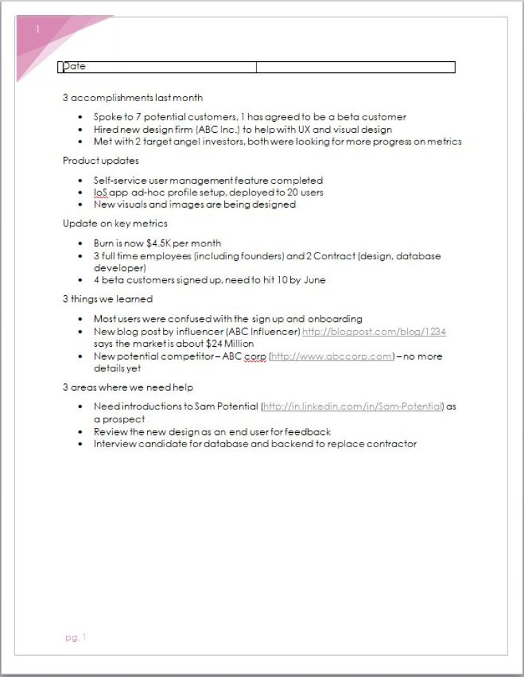Monthly Advisor Update Sample Template - Eloquens