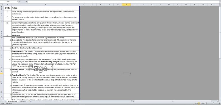 Motor Starting Calculation Spreadsheet - Eloquens