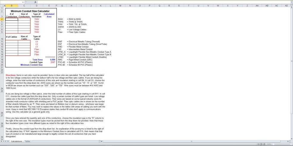 E-Feeder & Cable Calculator Spreadsheet - Eloquens
