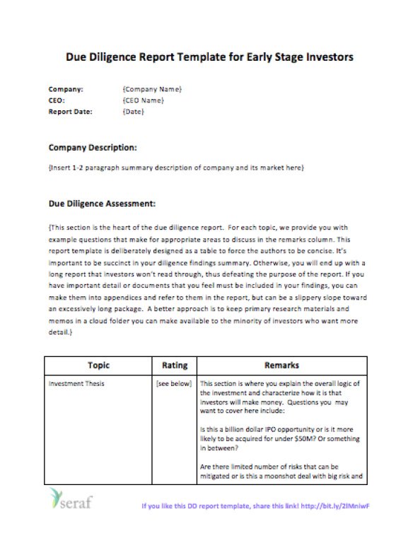 Template for Due Diligence Reports - Eloquens
