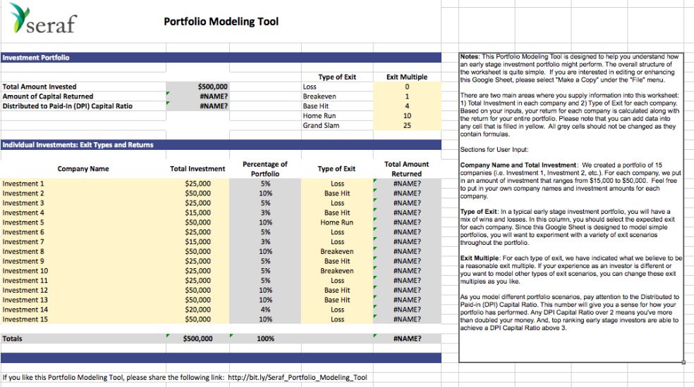 Excel Financial Model for an Early Stage Investment Portfolio - Eloquens