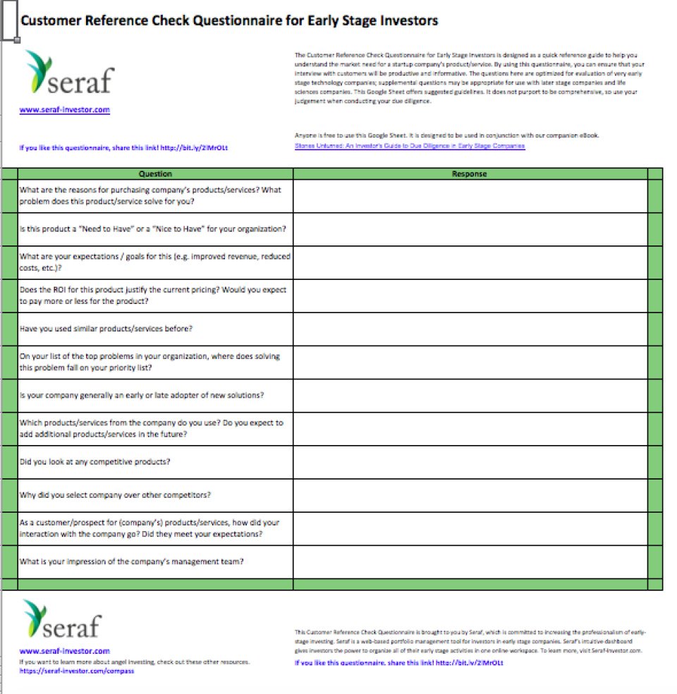 Customer Reference Checklist for Early Stage Investors - Eloquens