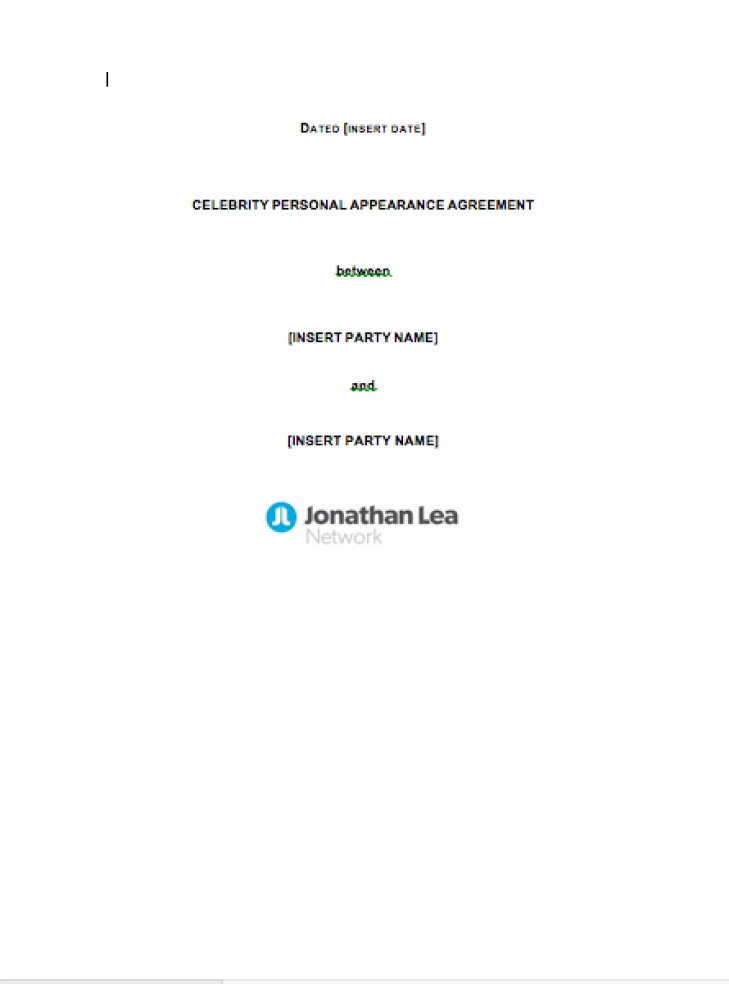 Celebrity Personal Appearance Agreement Template - Eloquens