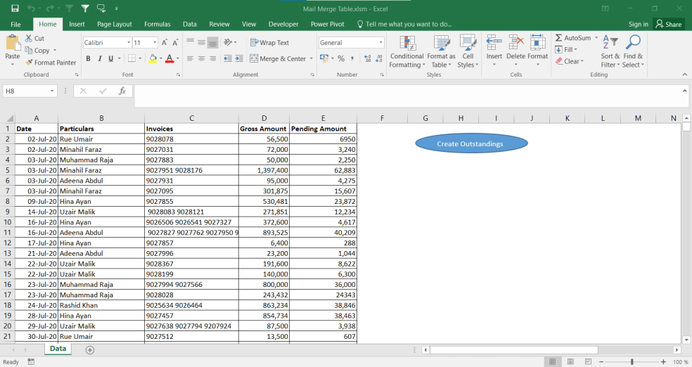 Outstanding Letters - Mail Merge Table - Eloquens